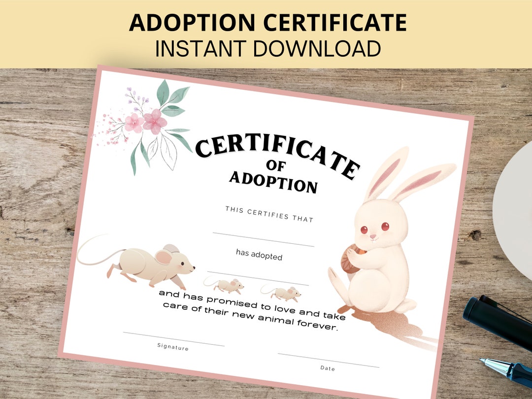 Pet Adoption Certificate, Rabbit Adoption Certificate, Mouse Adoption ...