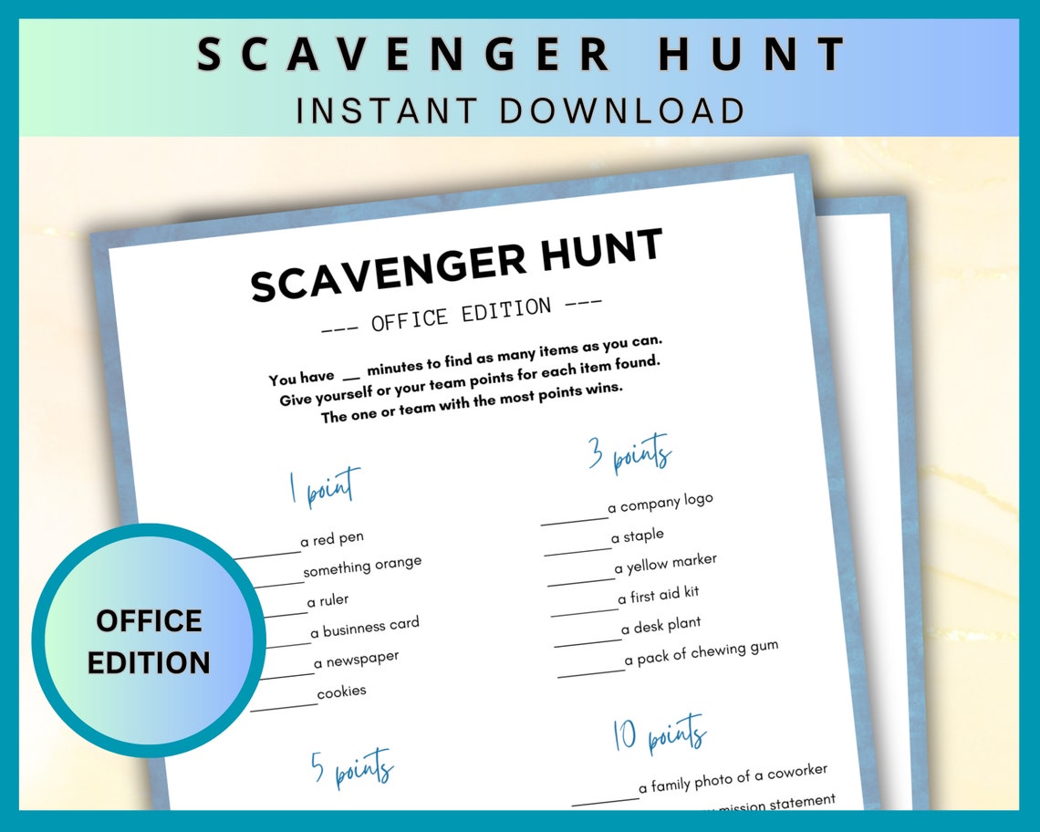 Work Scavenger Hunt, Office Scavenger Hunt, Office Party Game, Team ...