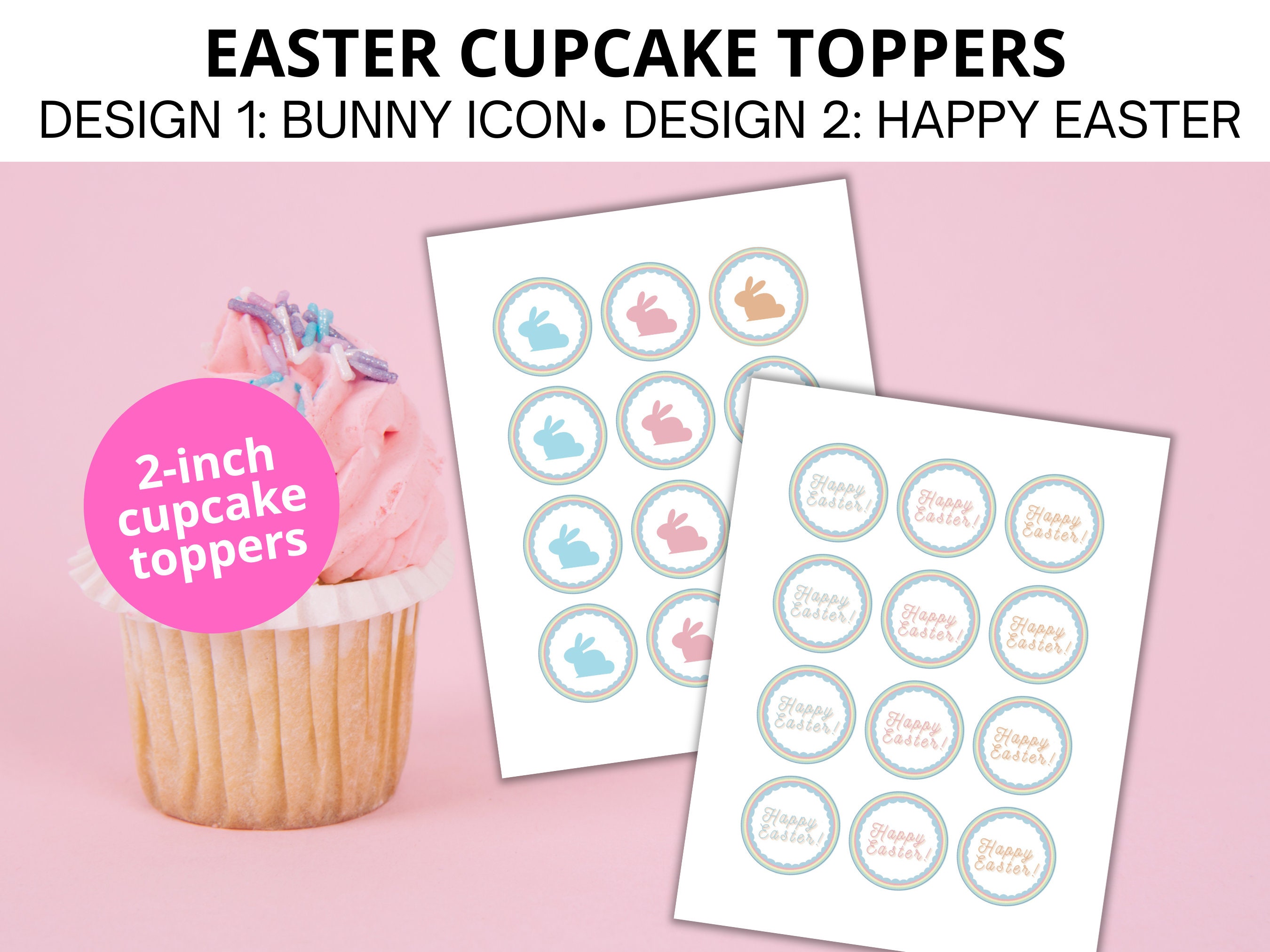Printable Easter Cupcake Toppers, Instant Download, Easter Bunny, Happy ...