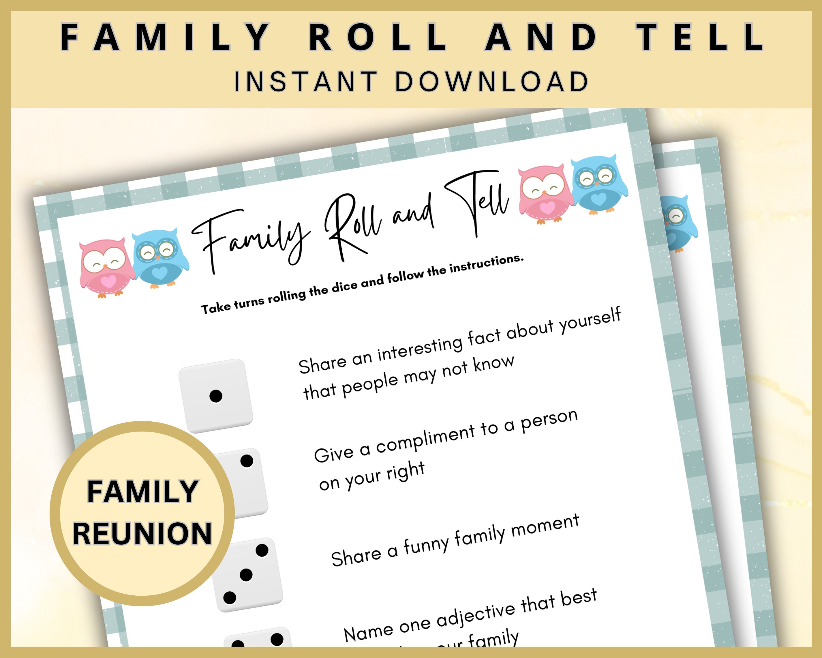 Family Reunion Games, Printable Family Roll and Tell Game, Dice Game ...