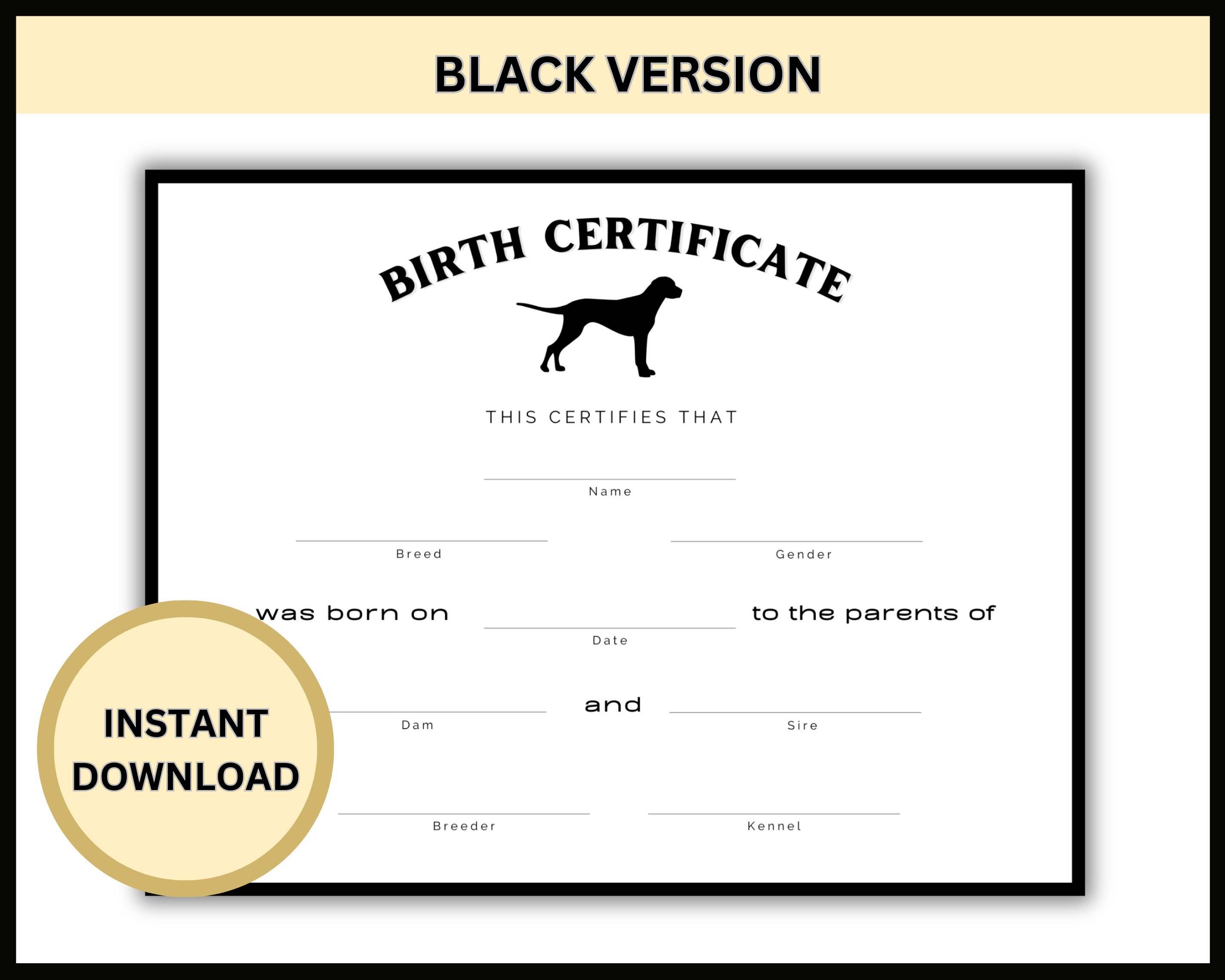 Puppy Birth Certificate, Digital Download, Dog Birth Certificate ...