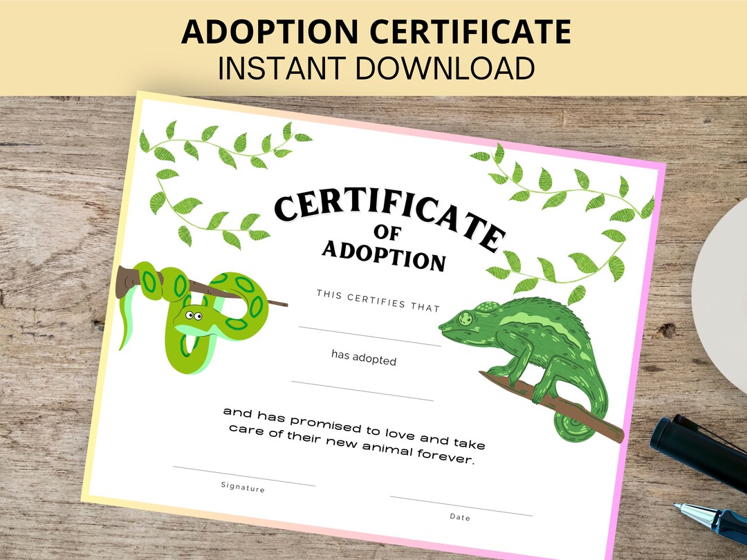 Pet Adoption Certificate, Reptile Adoption Certificate, Chameleon ...