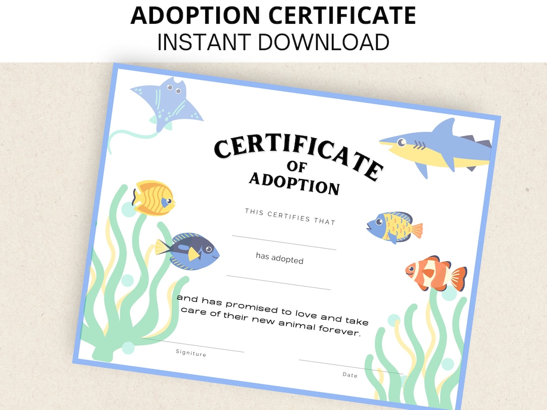 Pet Adoption Certificate Fish Adoption Certificate - Etsy