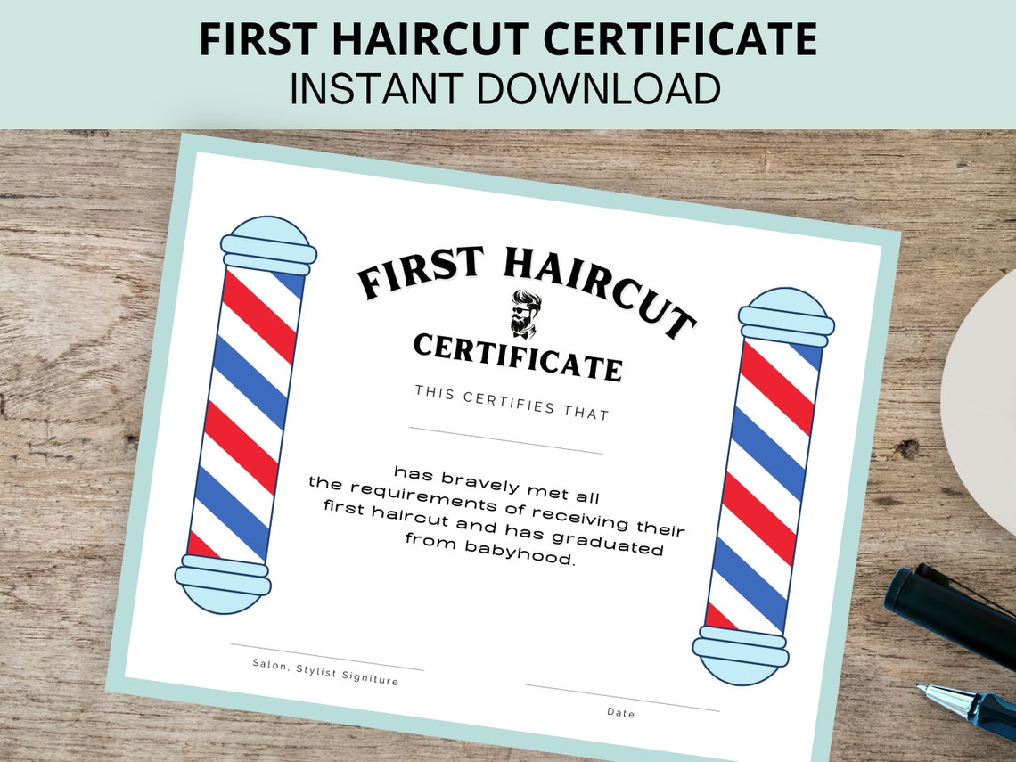 First Haircut Certificate, Printable, Digital Download, Hair Salon ...
