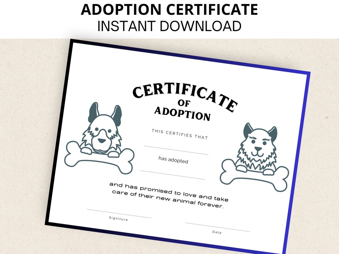 Pet Adoption Certificate Dog Adoption Certificate Puppy - Etsy