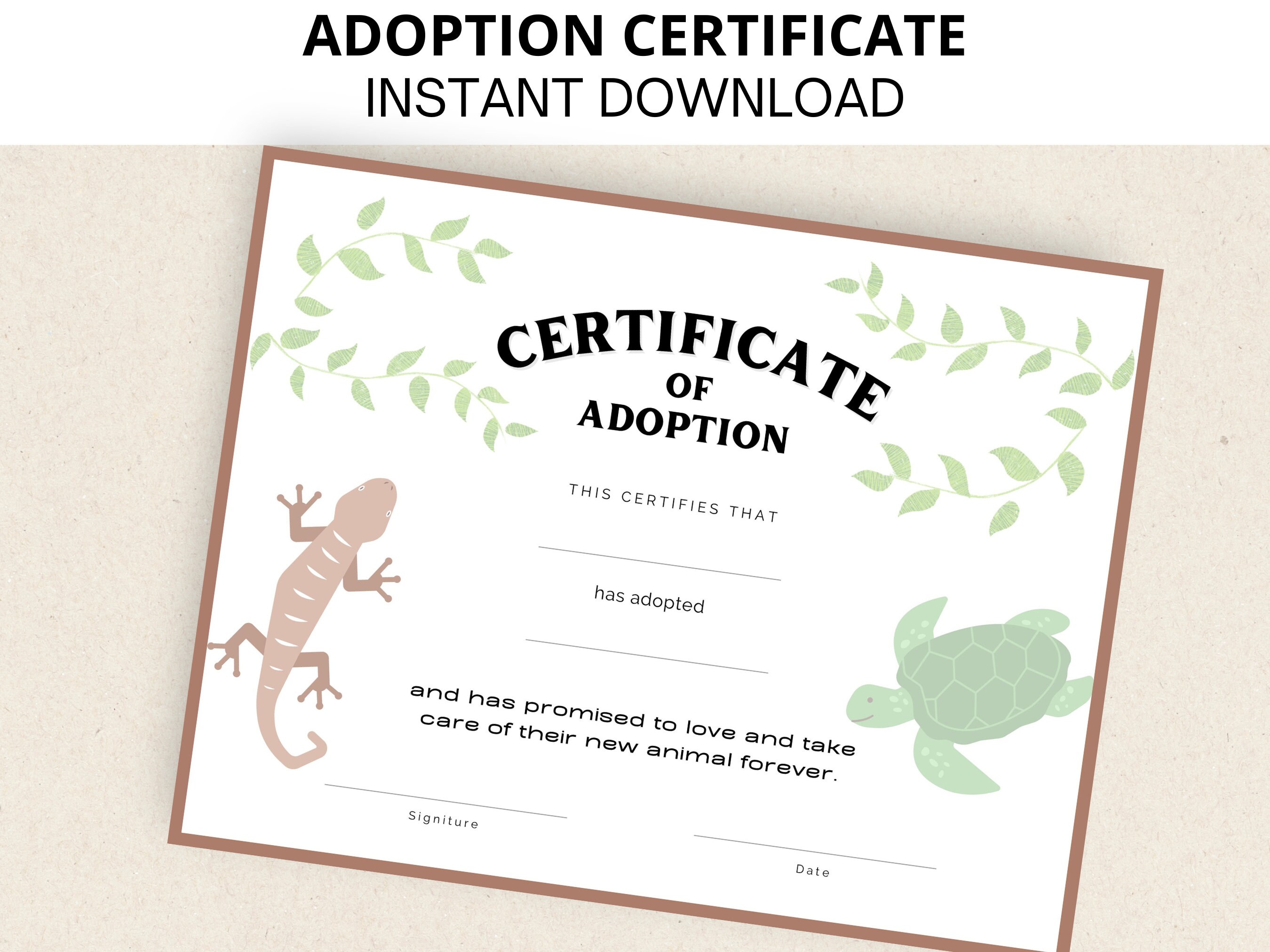 Pet Adoption Certificate Printable Instant Download Letter - Etsy