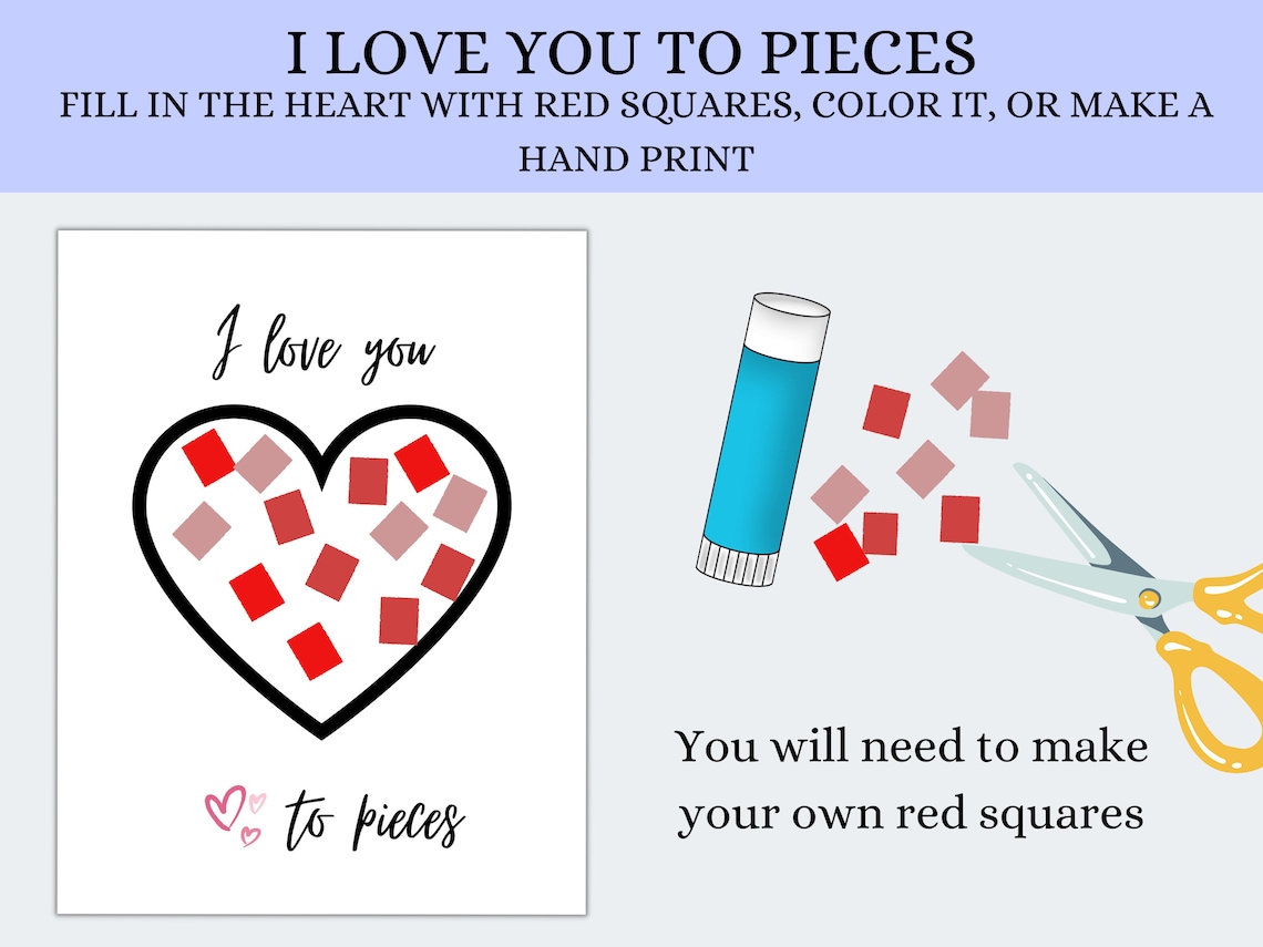 I Love You to Pieces Printable, Valentines Day Crafts for Kindergarten ...