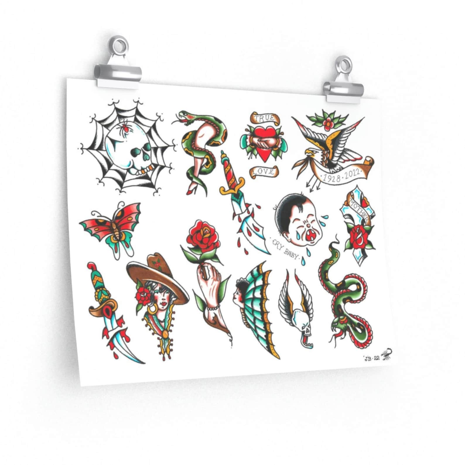 Traditional Tattoo Flash Sheet Print Inspired by Ted Inman 11x14 - Etsy ...