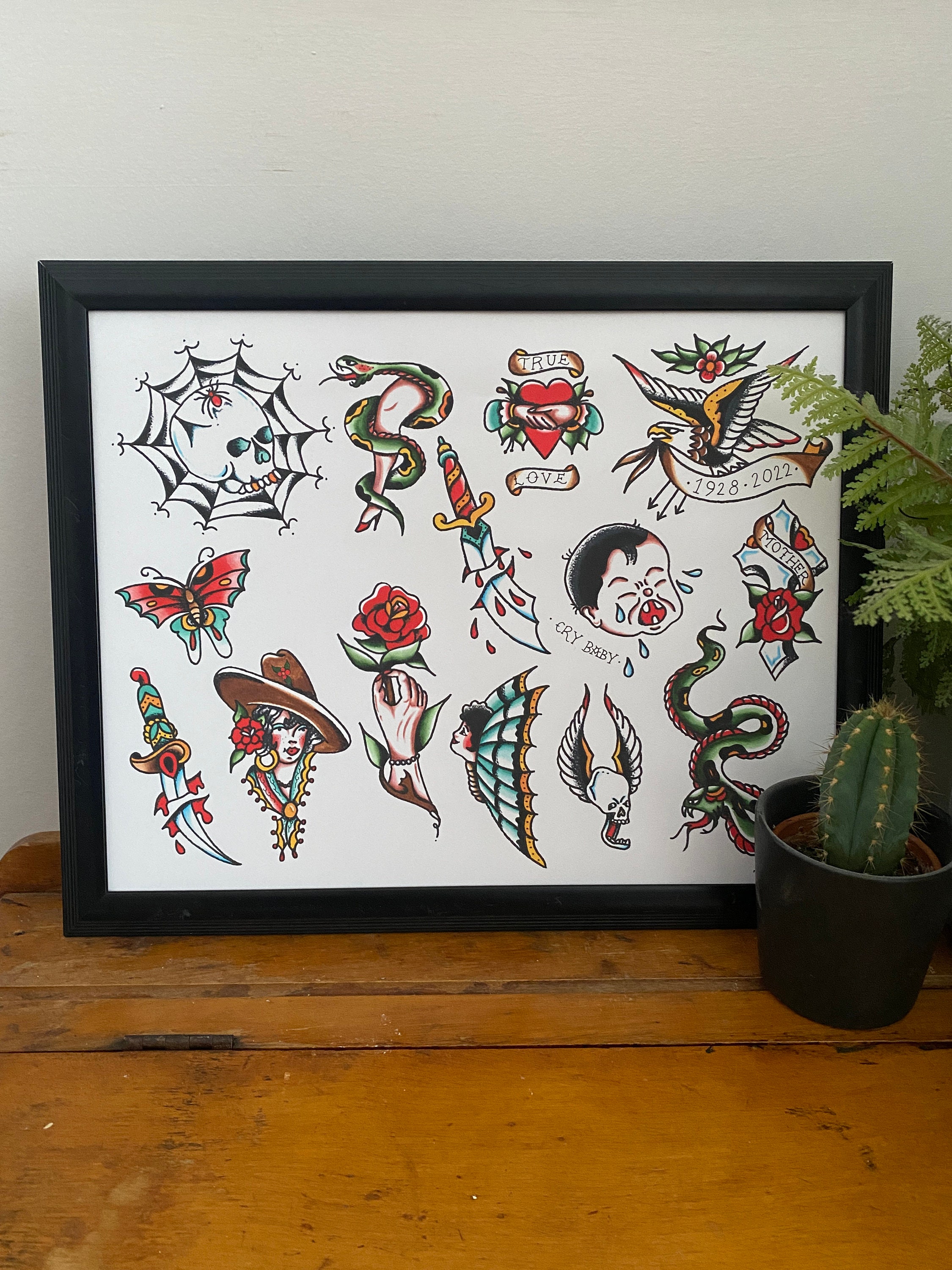 Traditional Tattoo Flash Sheet Print Inspired by Ted Inman 11x14 - Etsy ...