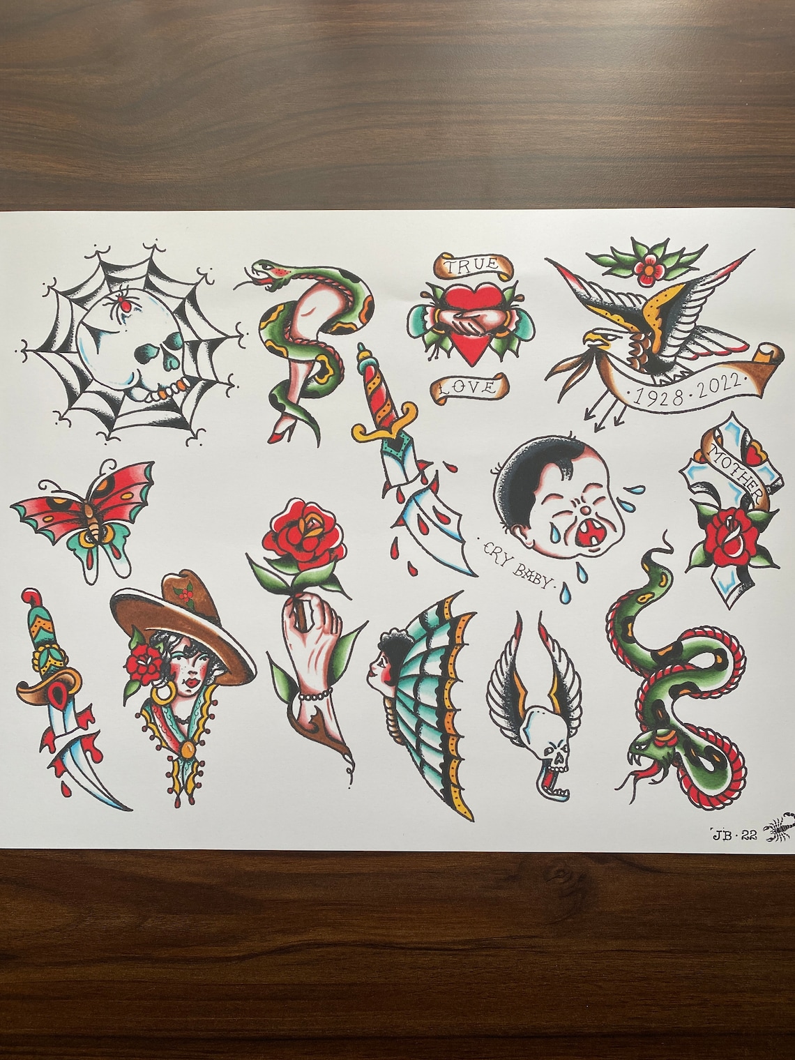 Traditional Tattoo Flash Sheet Print Inspired by Ted Inman 11x14 - Etsy ...