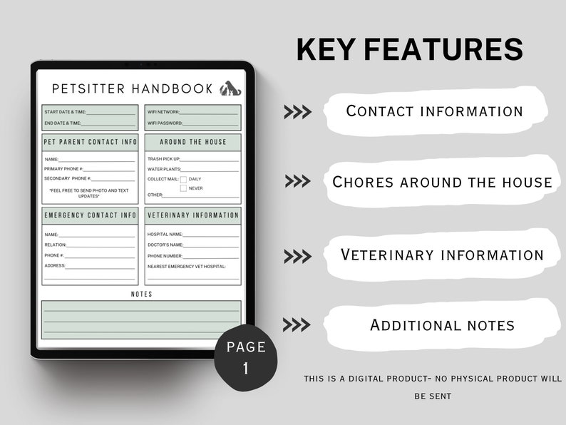 Pet Sitter Notes for Pet Care Instructions for House Sitter Guide for ...