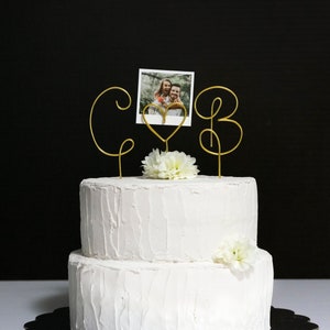 Wire Heart Photo Cake Topper With Initials- Polaroid Picture Cake ...