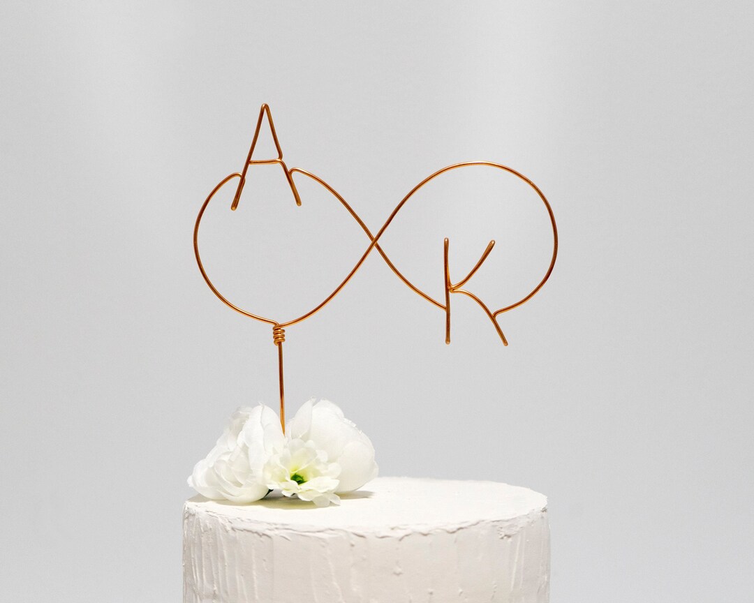 Personalized Wire Wedding Cake Topper - Couples Name - Initials - Gold ...