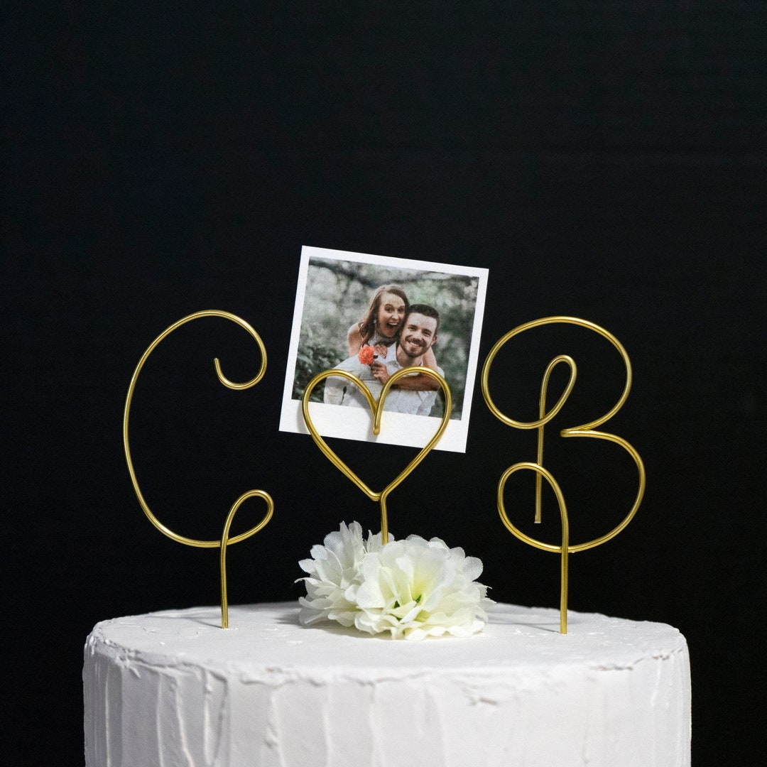 Wire Heart Photo Cake Topper With Initials- Polaroid Picture Cake ...