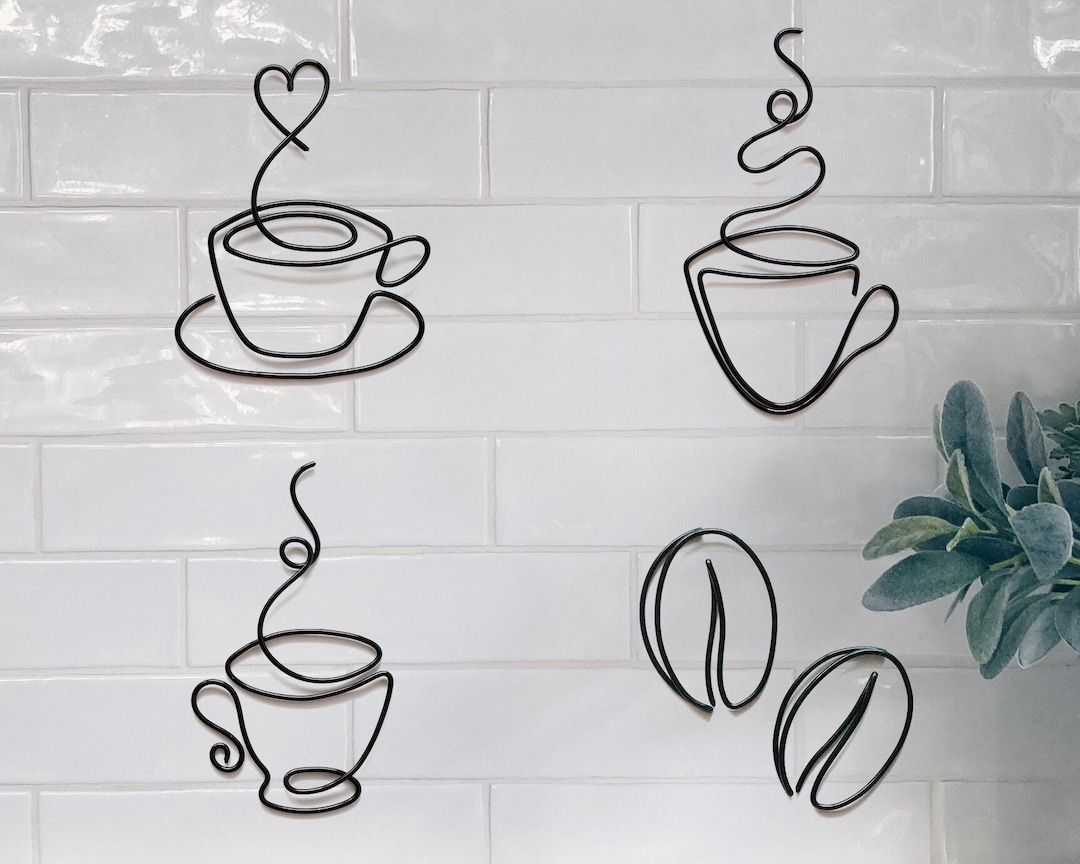 Coffee Mug Tea Cup Coffee Beans Wire Wall Art Kitchen Decor Cafe Bar ...