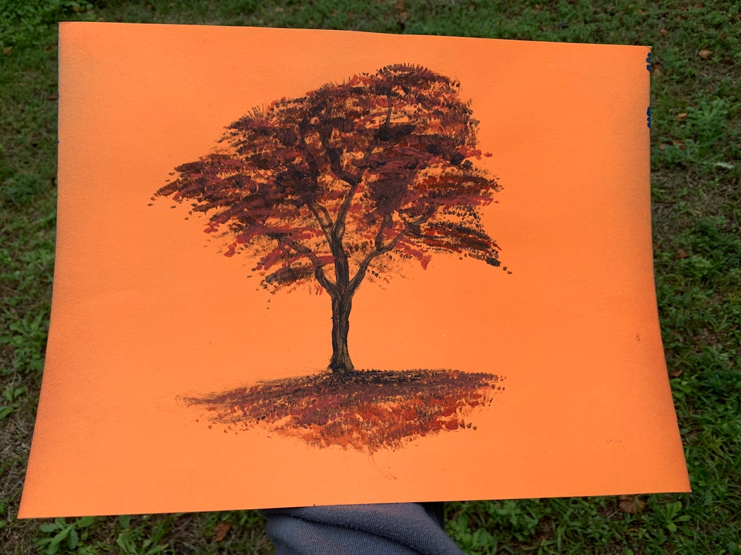 11x14 Hand Painted Fall Tree Art Double Sided Art Front and Back ...