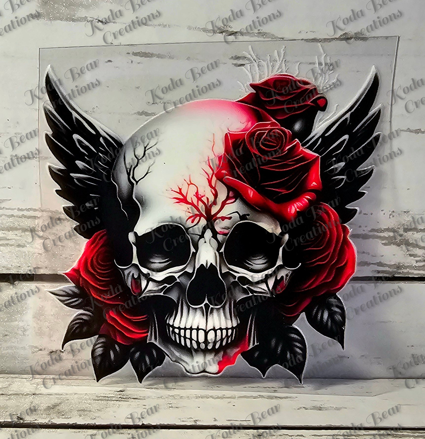 Skull W/wings and Roses UV DTF Decal - Etsy