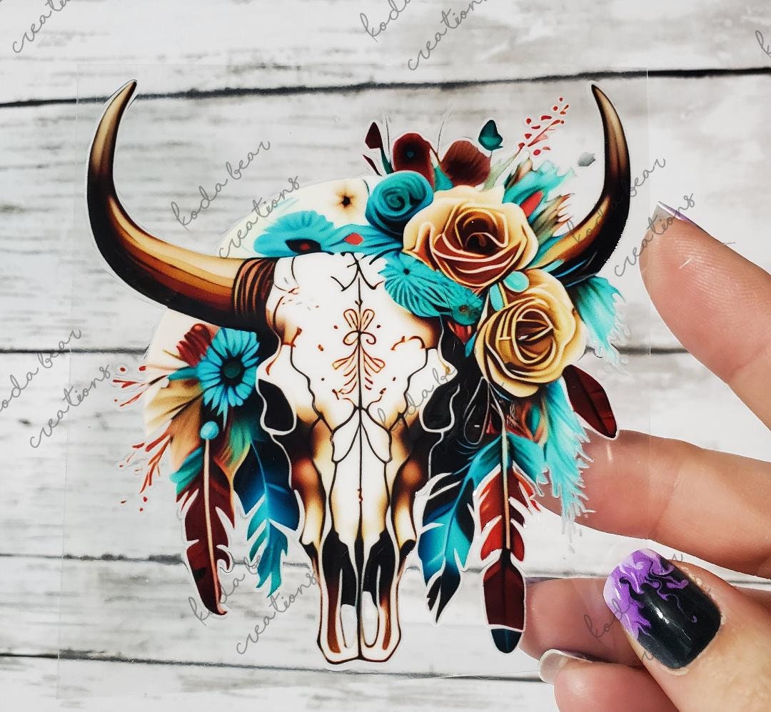 Cow Skull & Feathers UV DTF Decal - Etsy