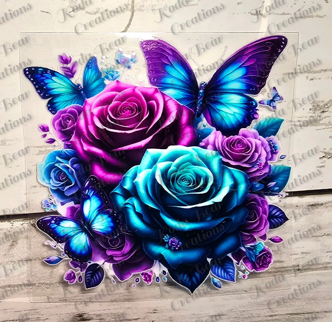 Teal/purple Roses 1 UV DTF Decal - Etsy
