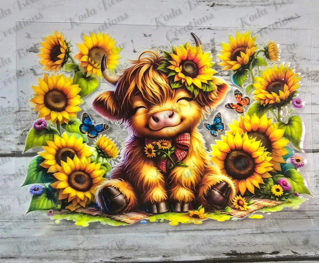 Sunflower Highland Cow Decal - Etsy