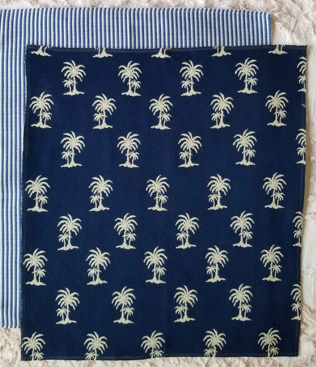 Navy and Cream, Striped and Palm Tree Fabric Packet - Etsy