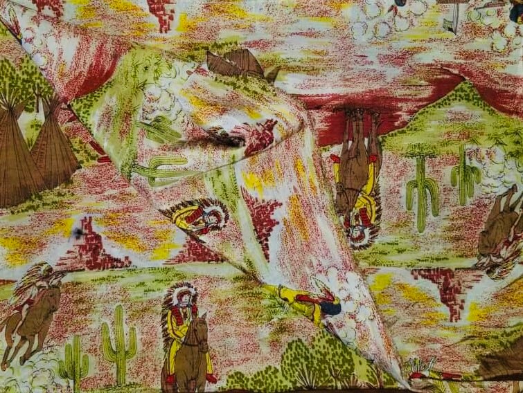 Vintage Fabric Western, Native American Battle Scene, Novelty, Print ...