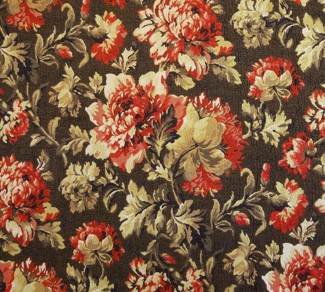 Vintage Heavy Cotton Interior Design Fabric Panel W Roses / on ...
