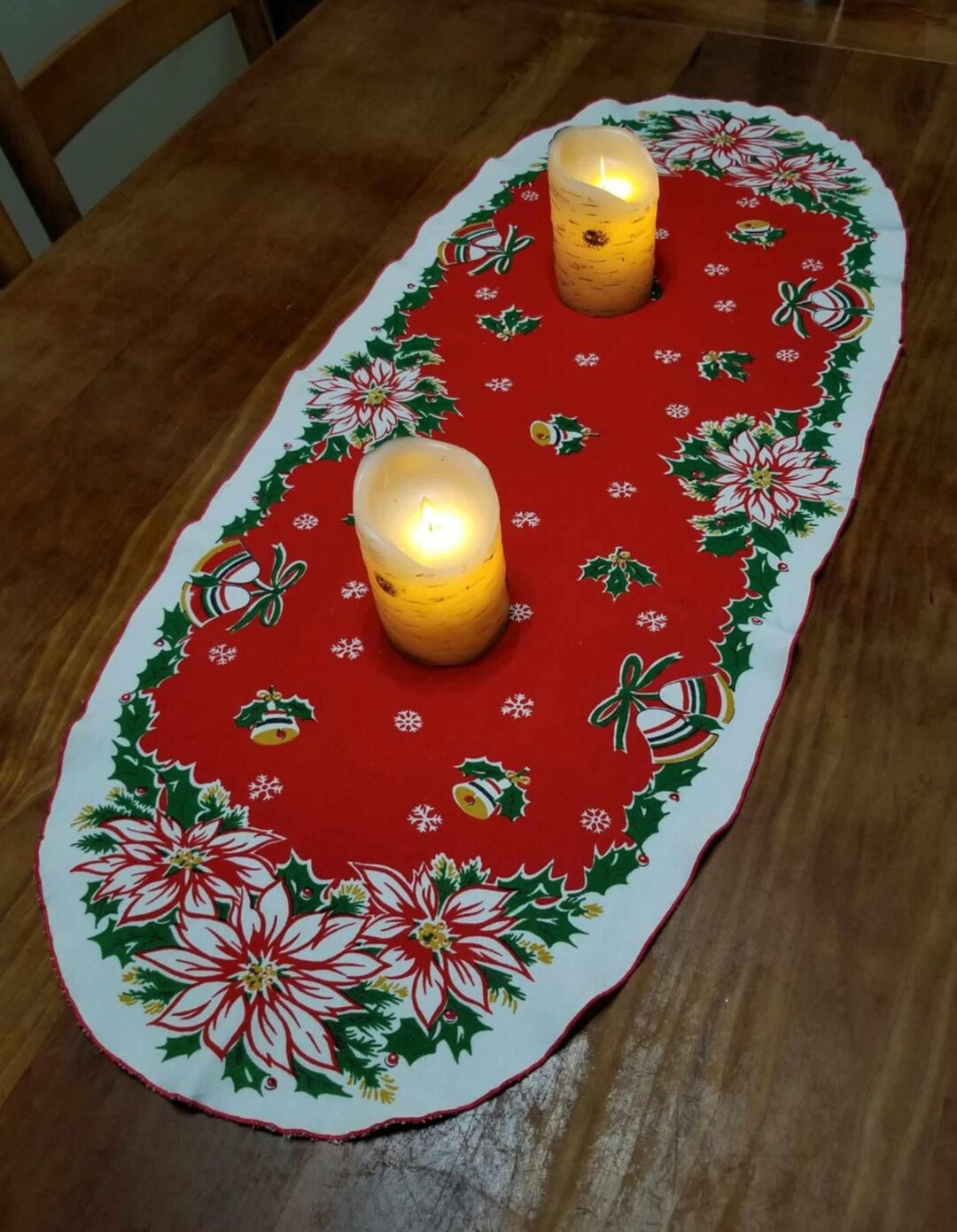Vintage Christmas Table Runner Bells and Poinsettias - Etsy