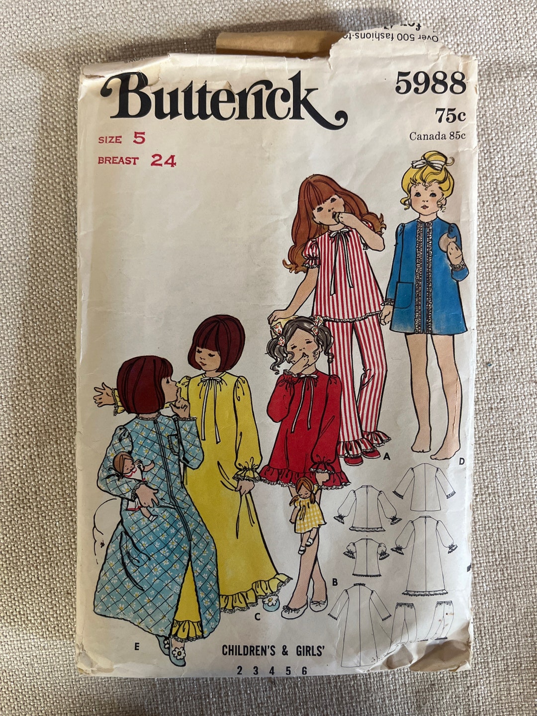 Vintage Butterick Pattern, Children's and Girls Nightgown Pajamas and ...