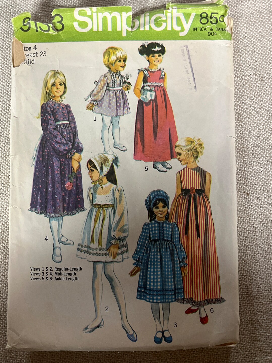 Vintage 1970 Simplicity Pattern 9133 Girls Dress and Scarf - Etsy