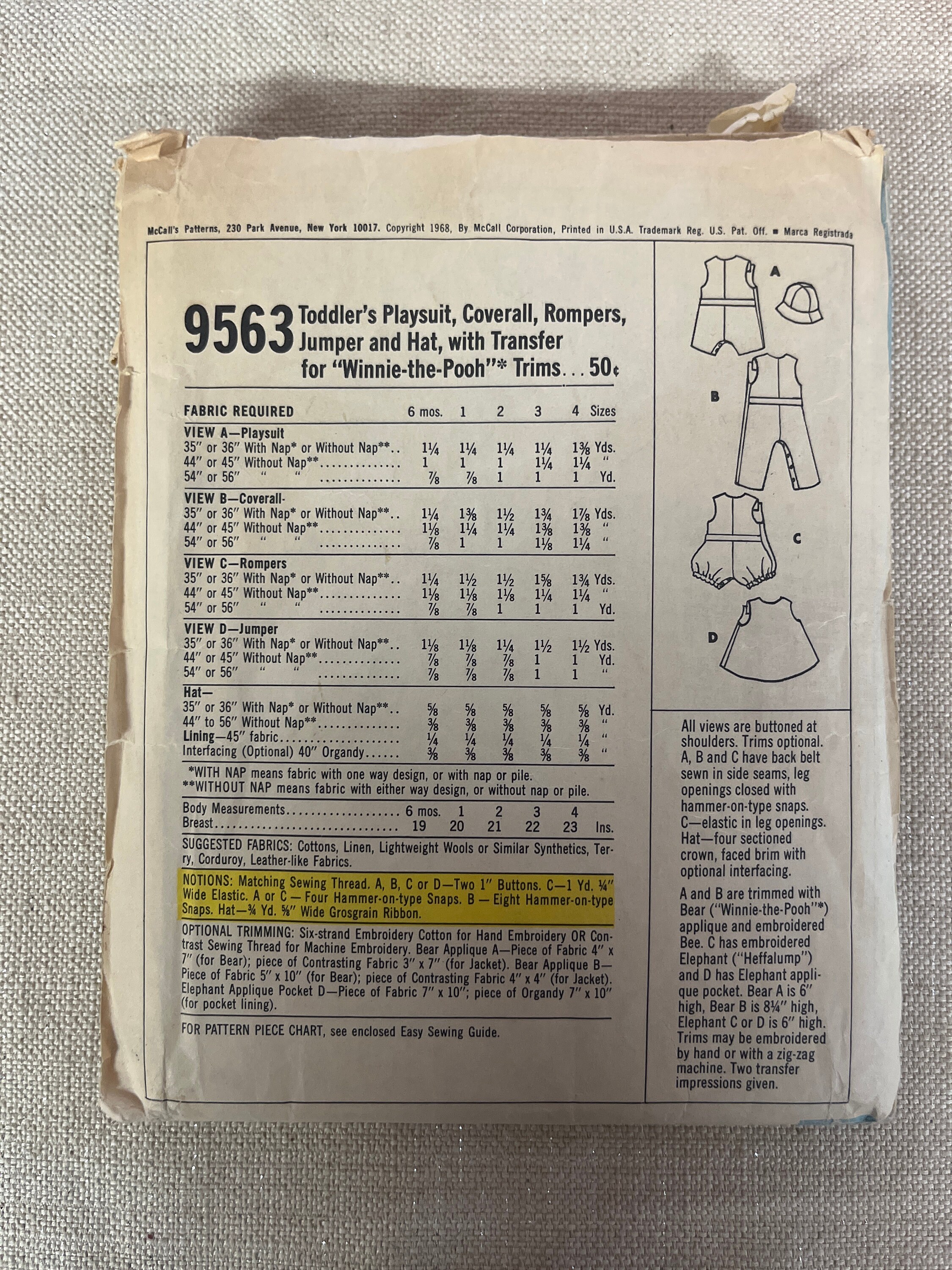 Vintage Mccall's Pattern 9563 Toddlers Play Suit Cover - Etsy