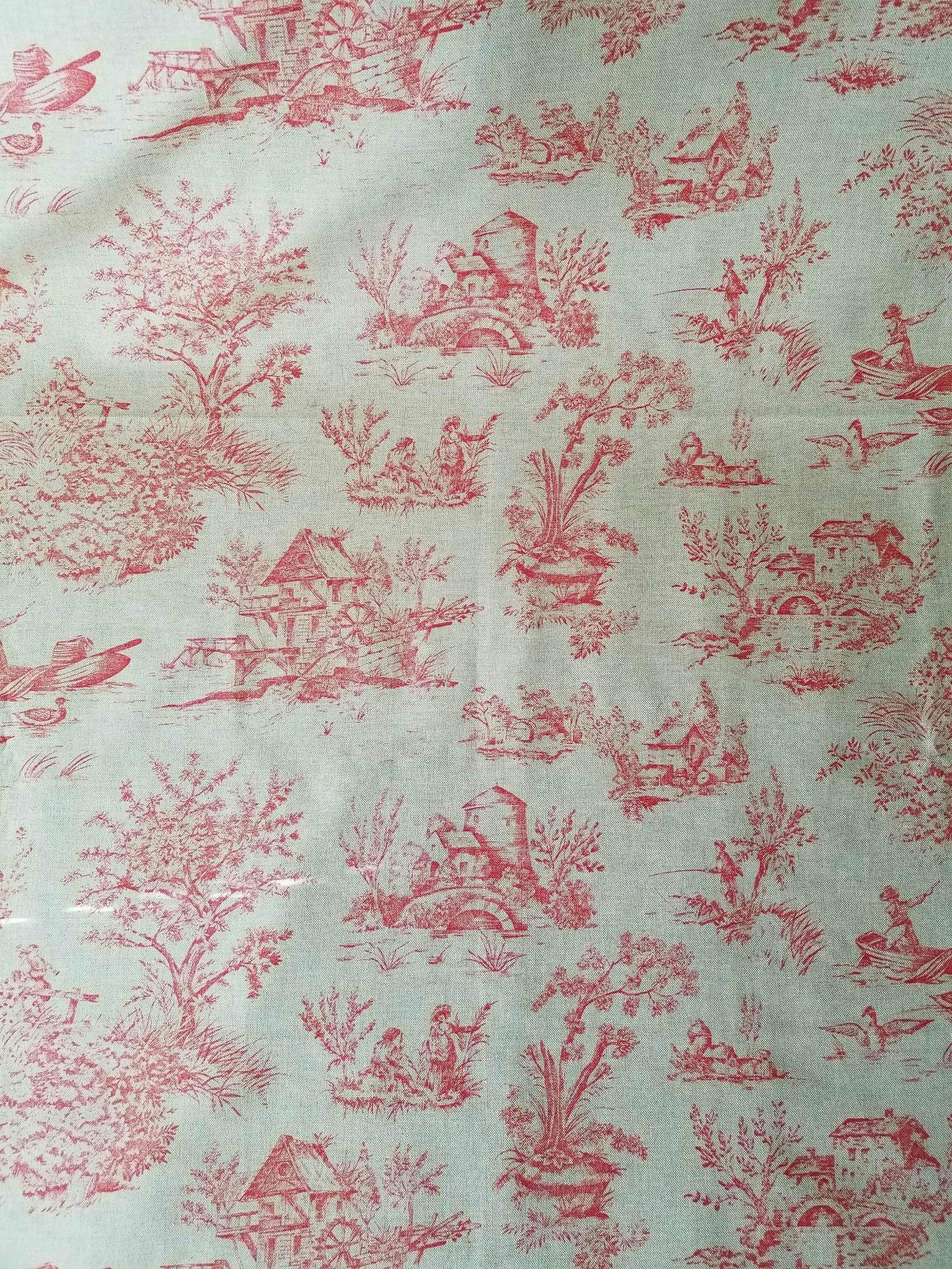 Vintage P Coffman Linen Toile, Red and Beige Fishing Scenes - Etsy