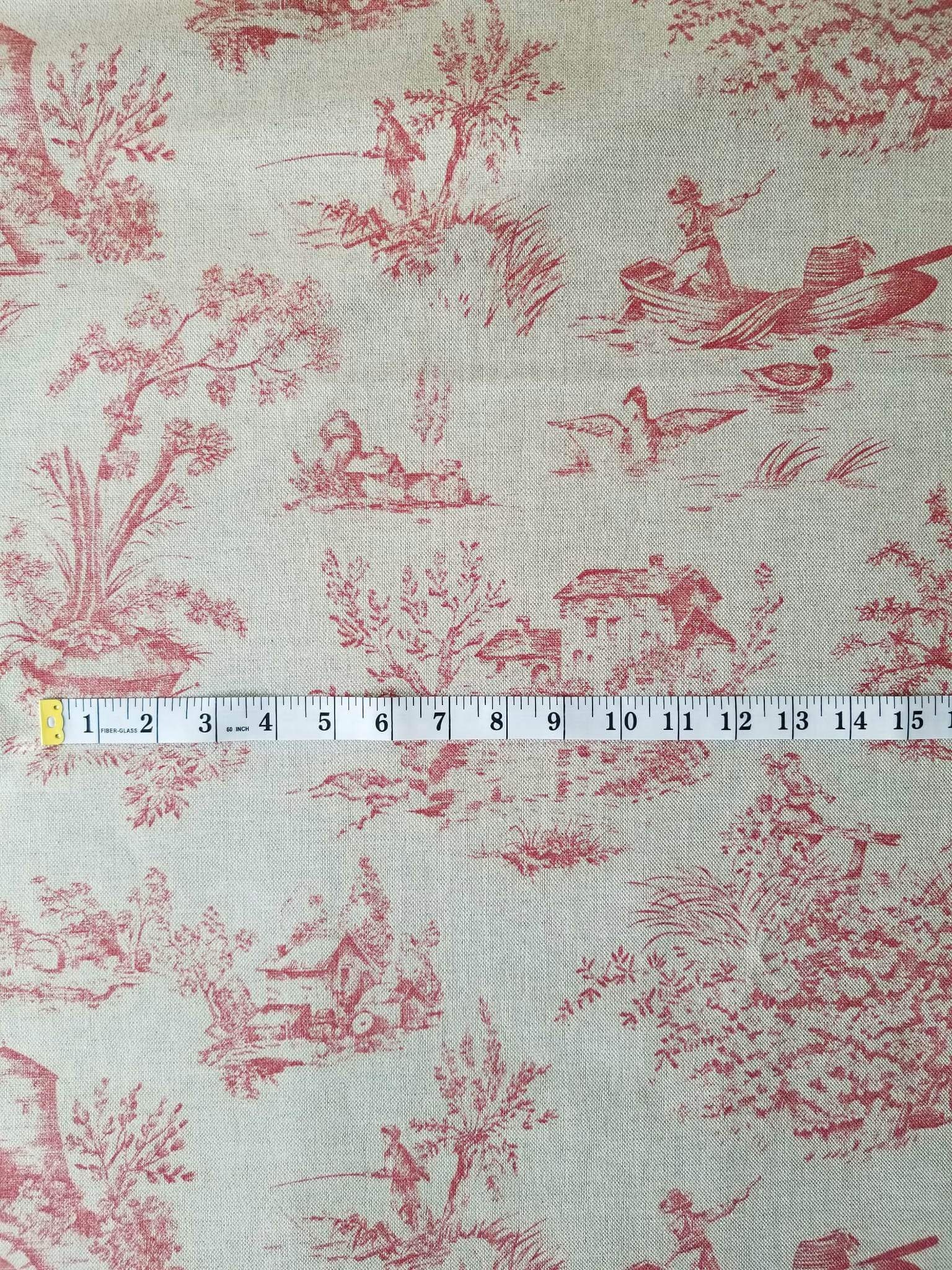 Vintage P Coffman Linen Toile, Red and Beige Fishing Scenes - Etsy