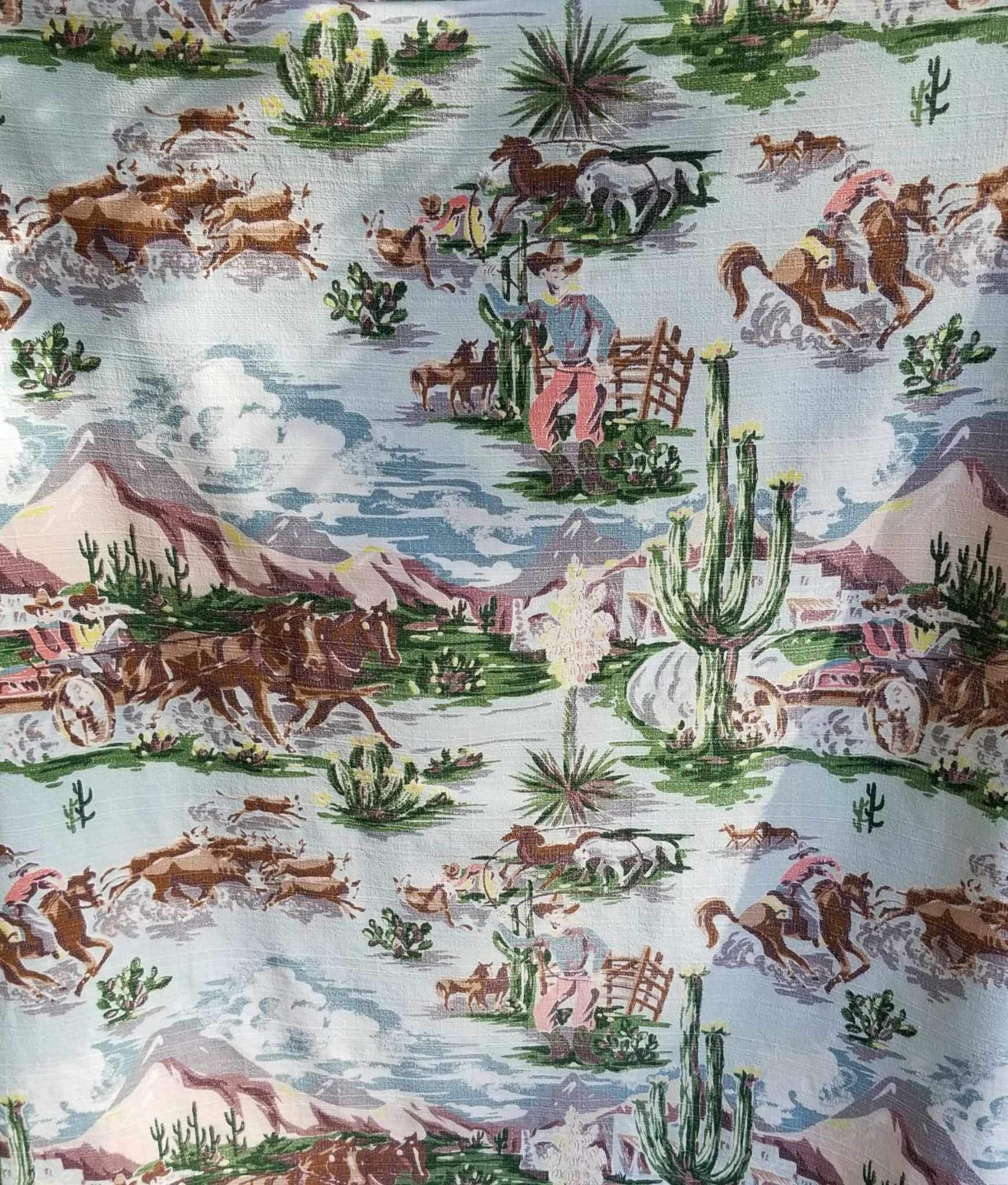 True Vintage , Western Themed, Cowboy and Indian Barkcloth - Etsy