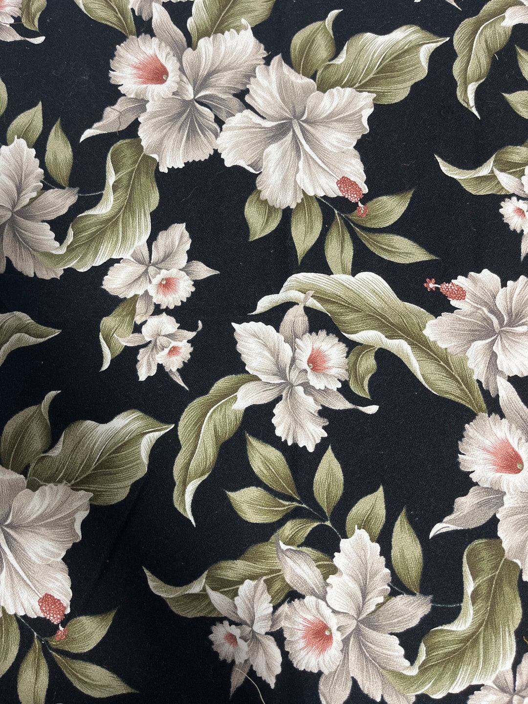 Vintage Tropical Big Kahuna Barkcloth Hibiscus on Black Background - Etsy