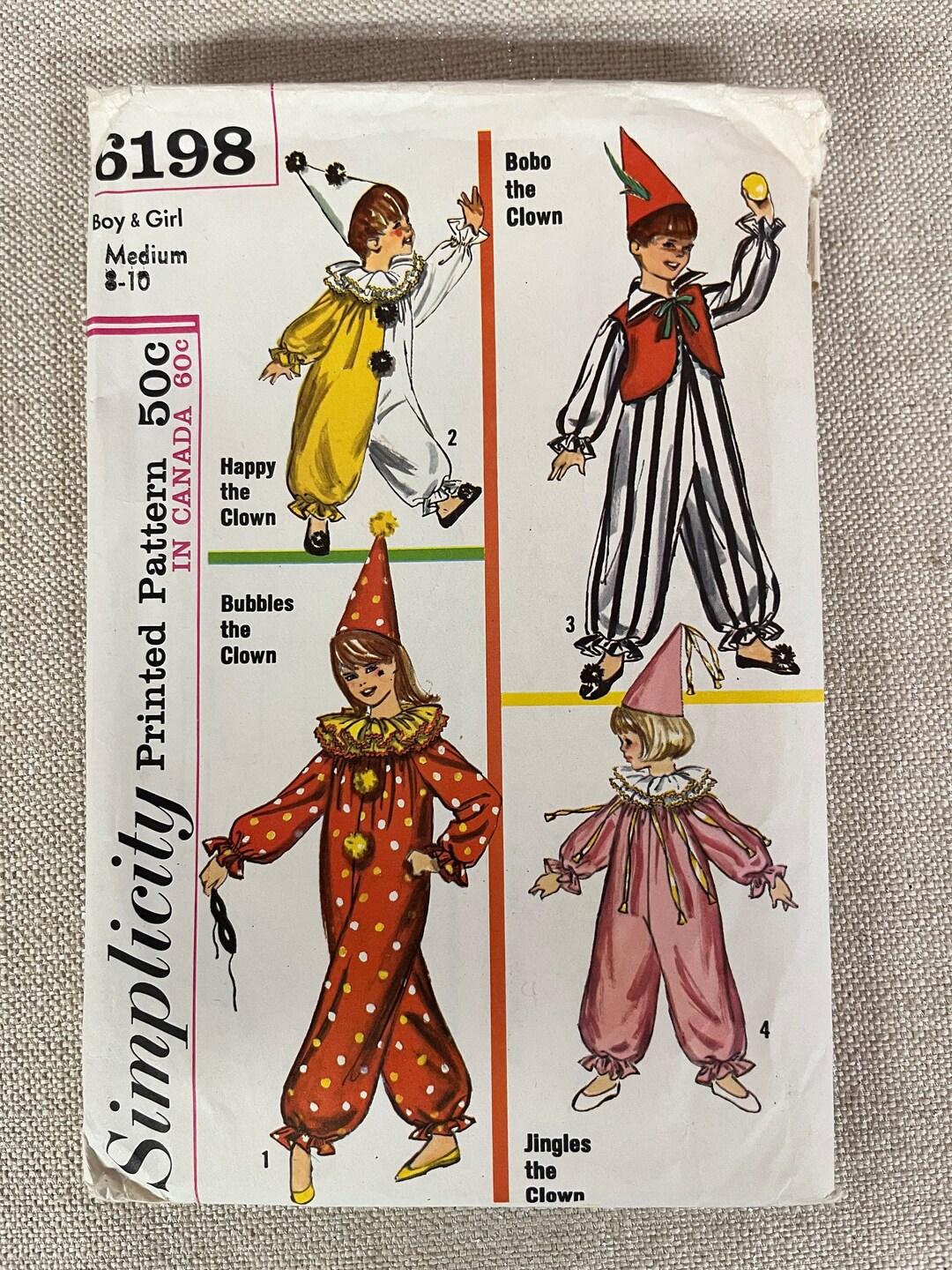 Vintage Simplicity Pattern 6198 for Clown Suit Costume Boy and Girl ...