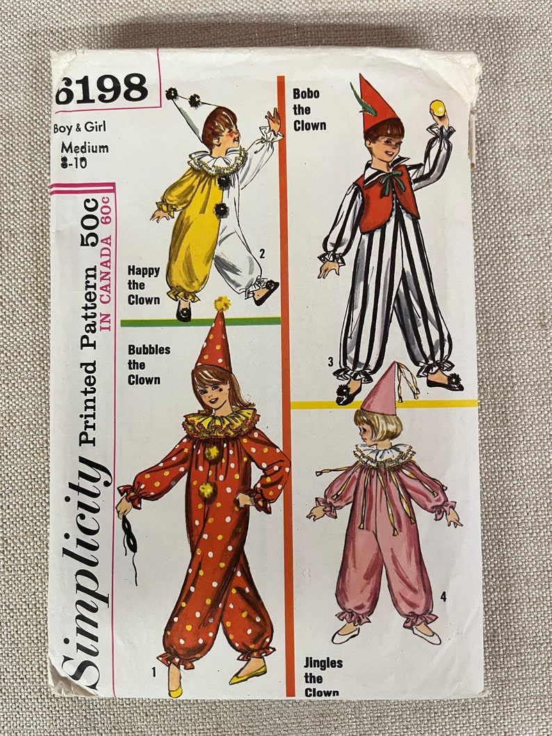 Vintage Simplicity Pattern 6198 for Clown Suit Costume Boy and Girl ...
