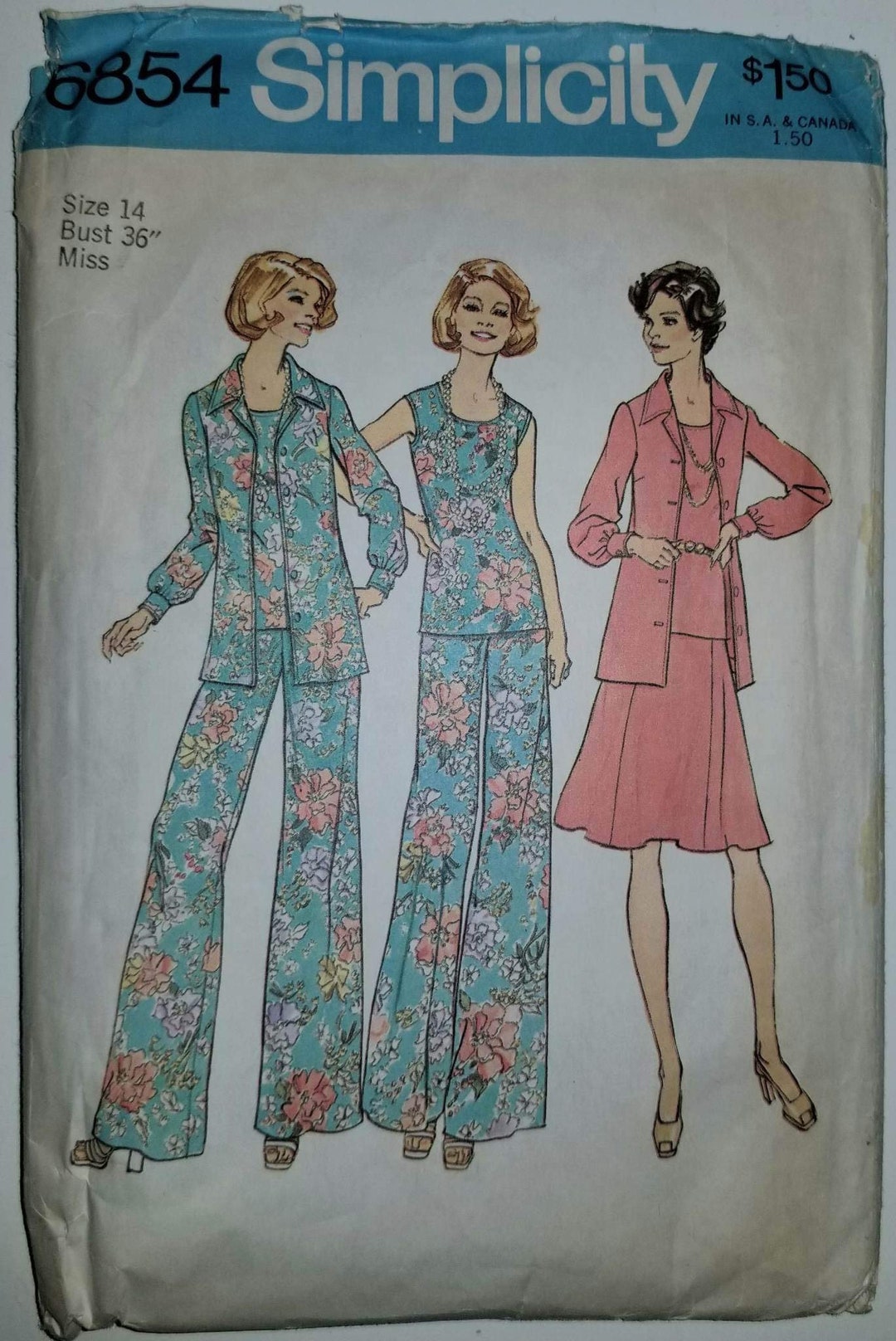 Vintage Simplicity, Pattern, 6854 Flared Pants, Suit Tunic, and Jacket ...