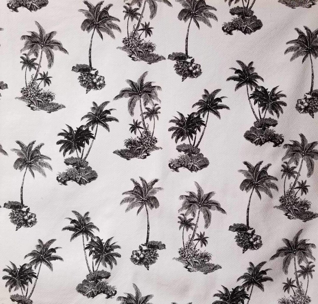 Tropical Black and White Barkcloth With Palm Trees and Flowers - Etsy