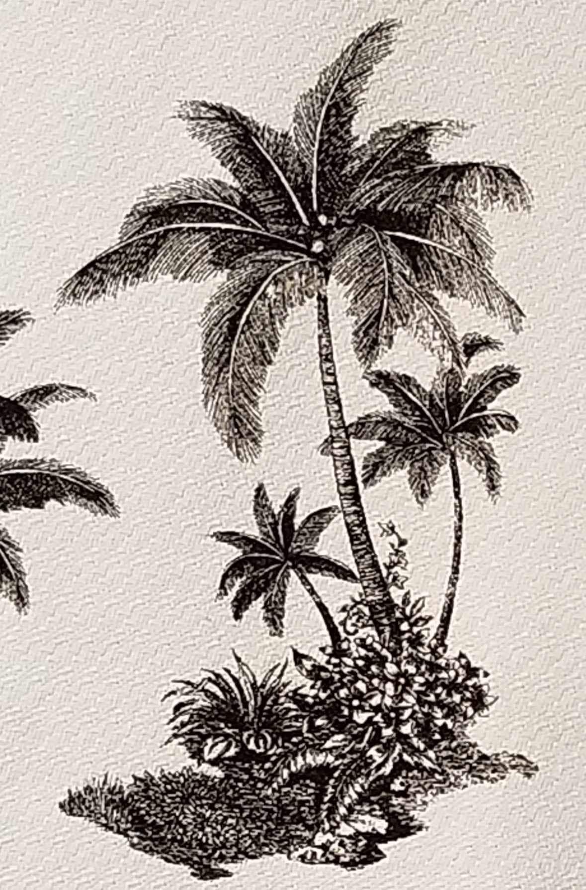 Tropical Black and White Barkcloth With Palm Trees and Flowers - Etsy