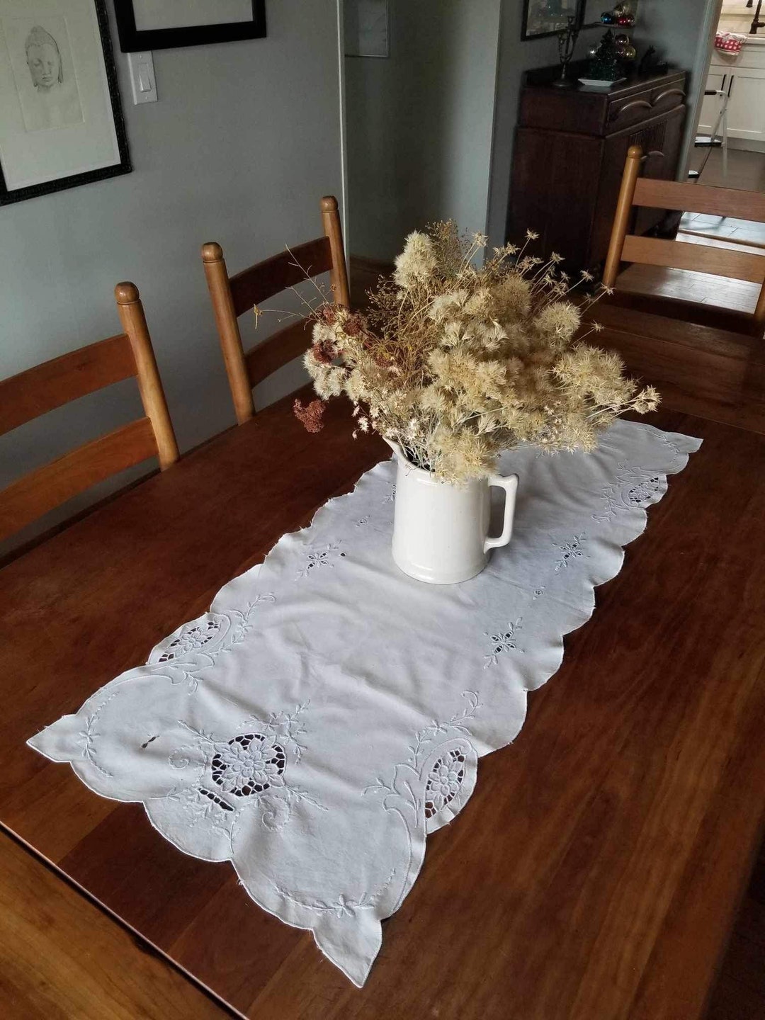 Vintage Hand Embroidered Table Runner - Etsy