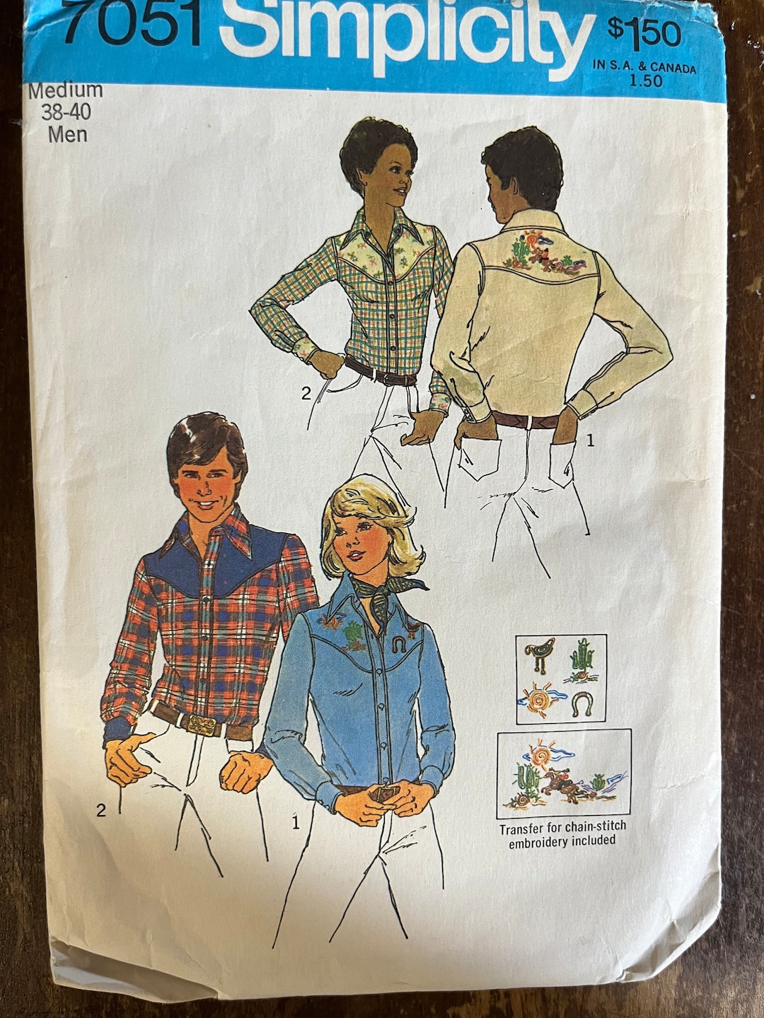 Vintage Simplicity Pattern 7051 Men Western Button Down Shirt With ...