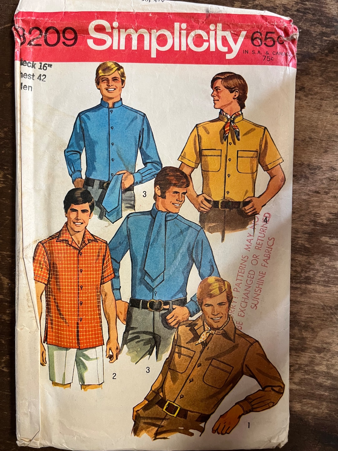 Vintage Simplicity Pattern 8209 Men's Set Button Down Shirt, Scarf and ...