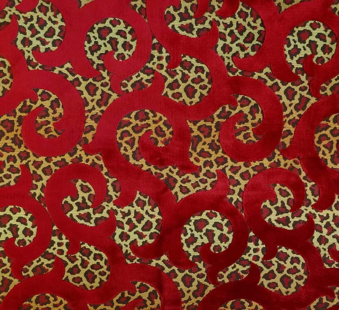 Beautiful Leopard Print and Red Velvet Upholstery Fabric Heavy and Soft ...