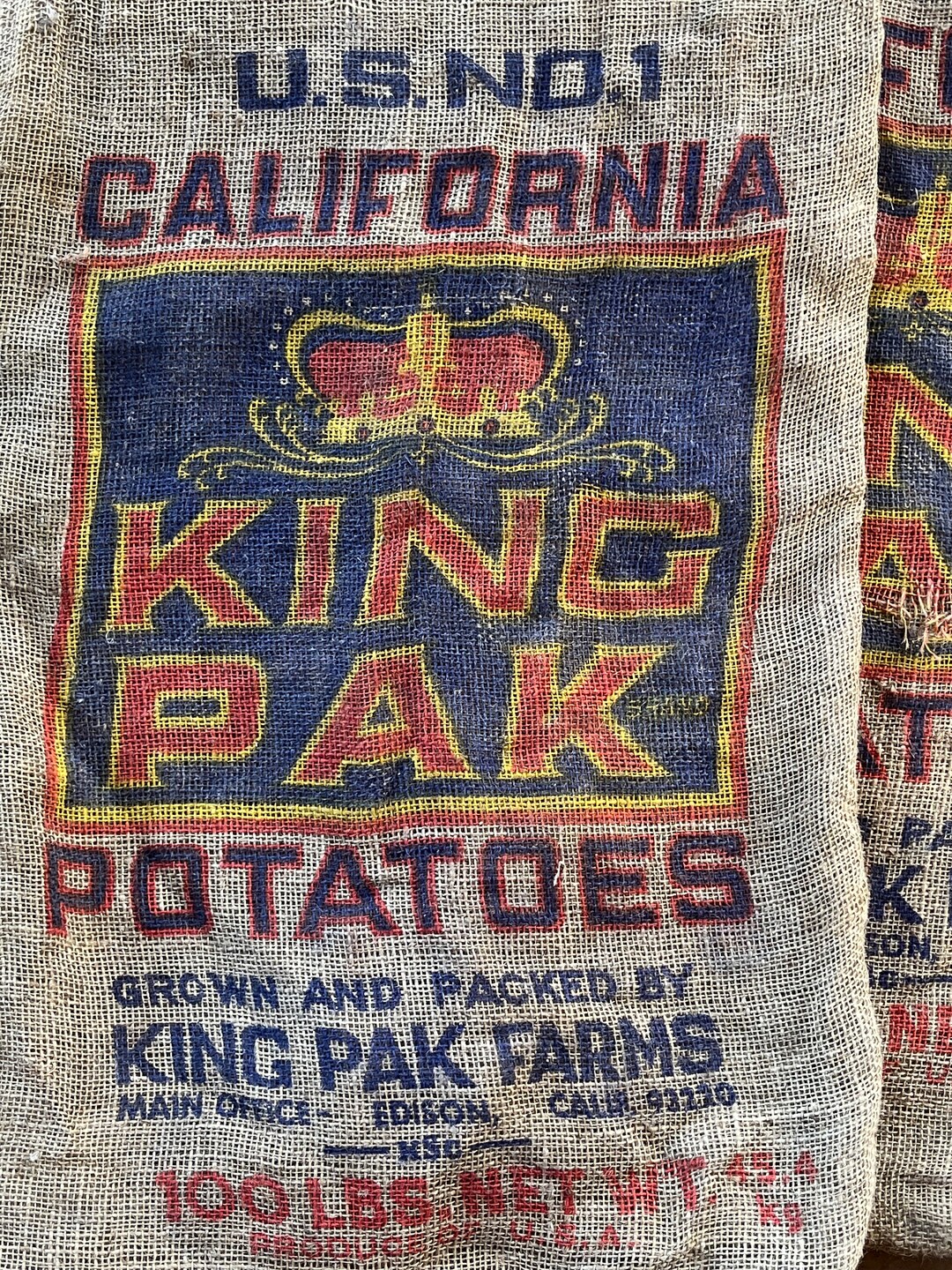 Vintage Burlap Potato Sack King Pak Edison California - Etsy