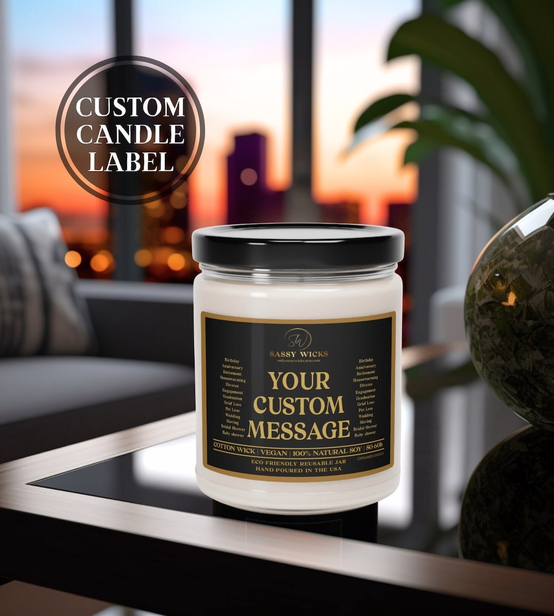 Custom Candle Message, Your Words Here, Your Message Here, Personalize ...