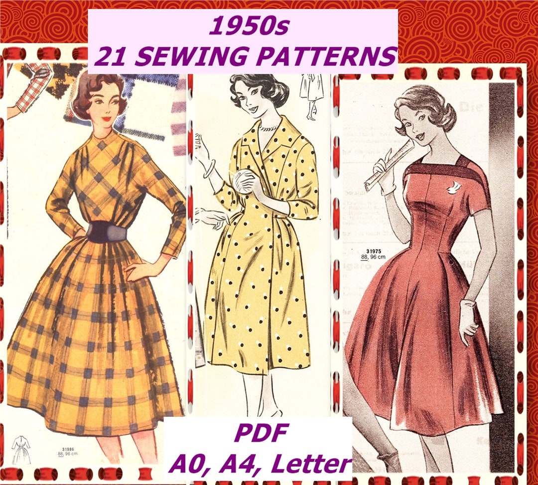 21 Vintage Sewing Patterns 1950s, 1950 Dress Patterns, Vintage Fashion Magazine 1950 , Retro ...