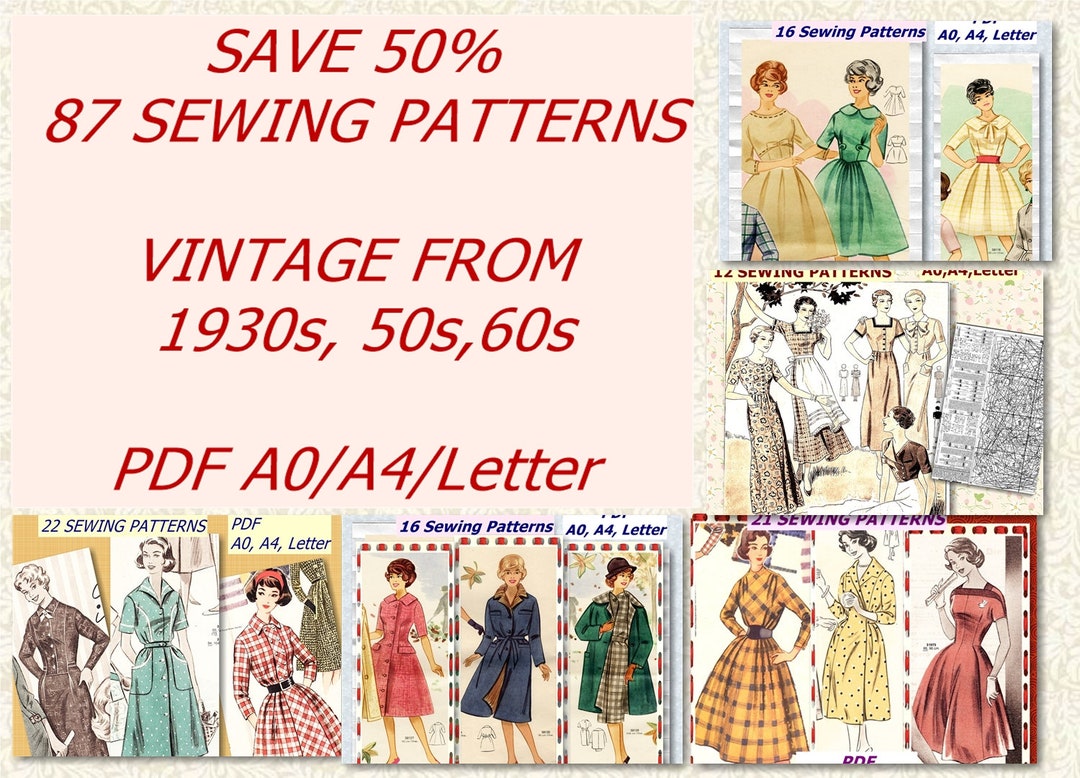 Lot of 87 Vintage Sewing Patterns 1930s ,1950s, 1960s Sewing Patterns ...
