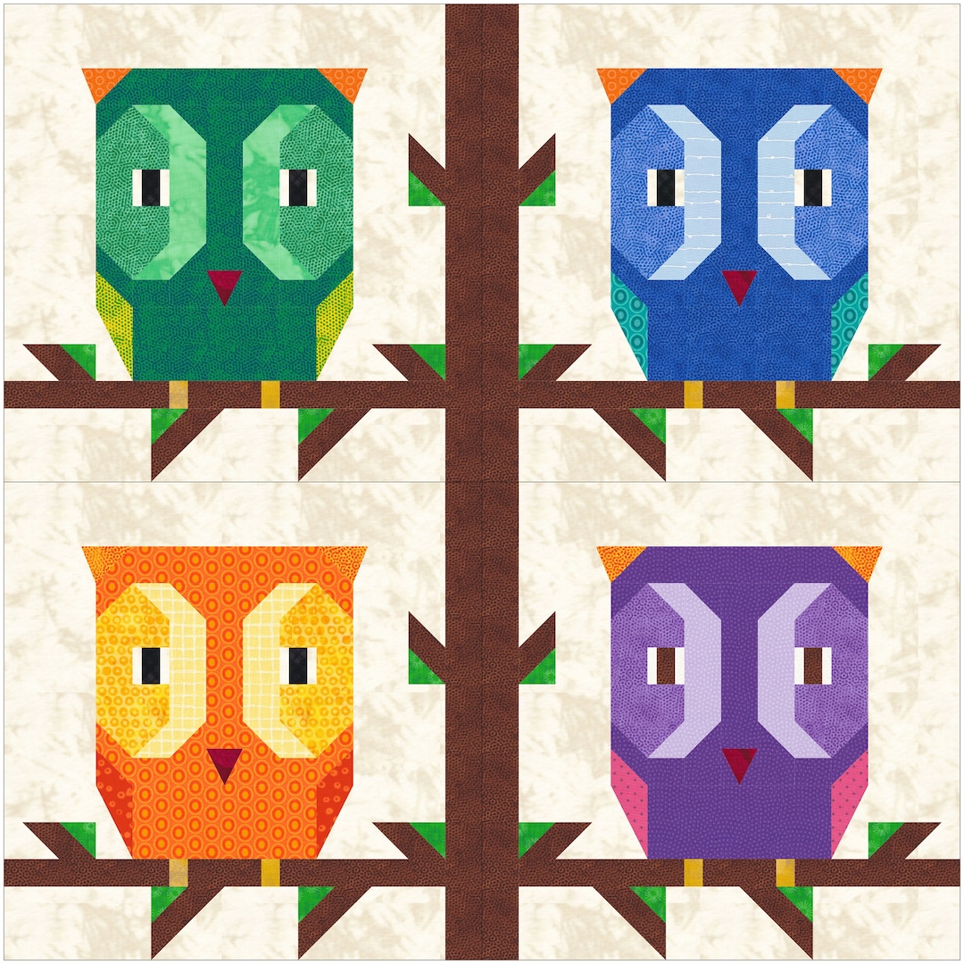 Owls Quilt Pattern Pdf, Funny Quilt Patterns for Kids, Paper Pieced ...