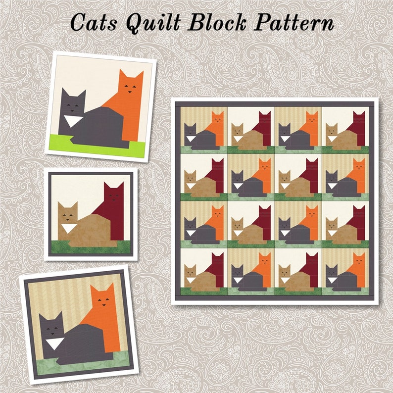 Cats Quilt Block Pattern: Modern Patchwork (PDF Pattern) - Etsy
